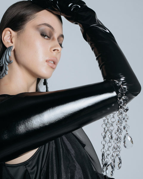 Monirath X Laroxx Structured Crystal Embellished PVC Opera Glove – L.A. Roxx